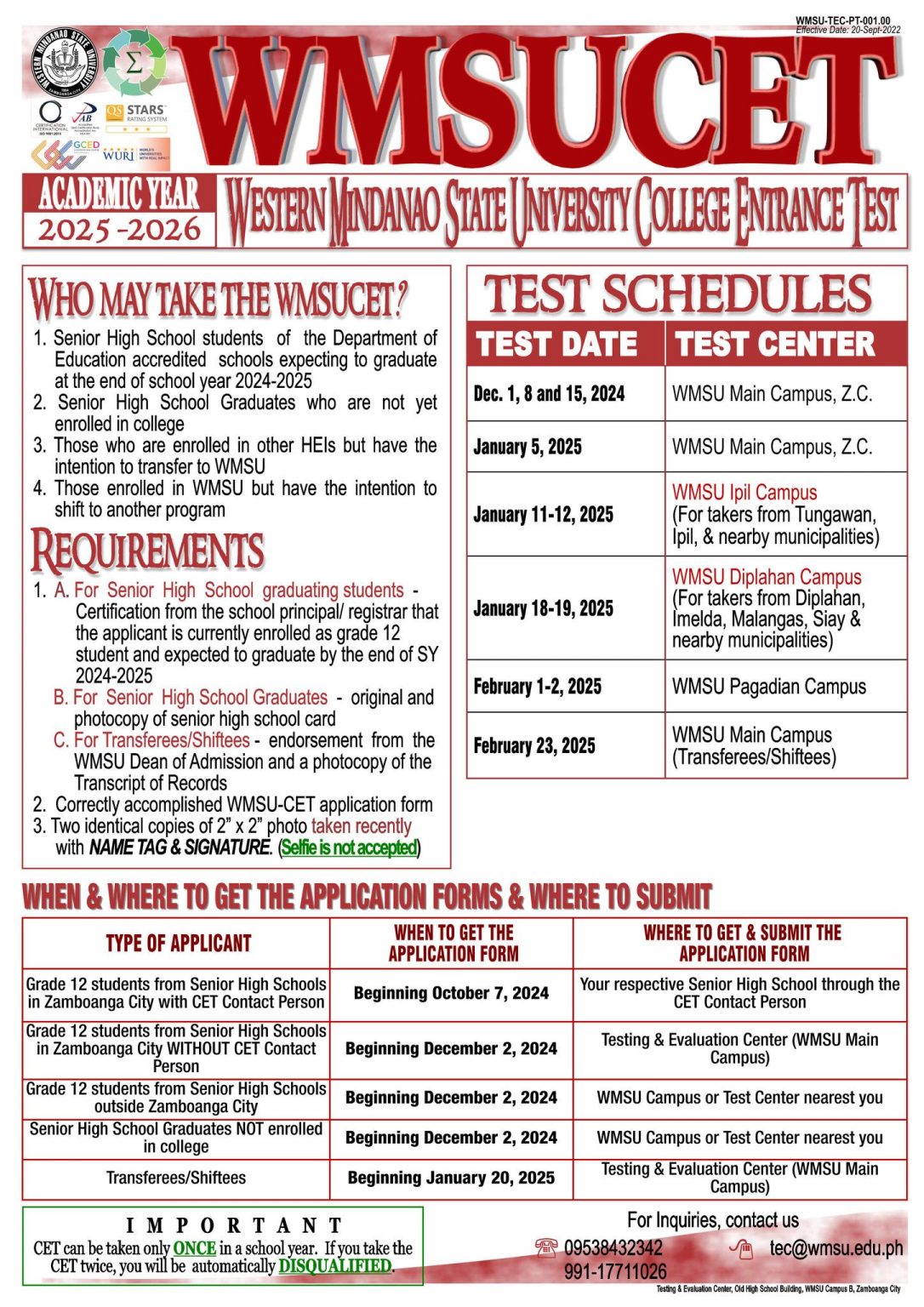 𝐔𝐩𝐝𝐚𝐭𝐞𝐝 𝐖𝐌𝐒𝐔 𝐂𝐨𝐥𝐥𝐞𝐠𝐞 𝐄𝐧𝐭𝐫𝐚𝐧𝐜𝐞 𝐓𝐞𝐬𝐭 (𝐂𝐄𝐓) 𝐒𝐜𝐡𝐞𝐝𝐮𝐥𝐞 𝐟𝐨𝐫 𝐒𝐘 𝟐𝟎𝟐𝟓-𝟐𝟎𝟐𝟔 ...
